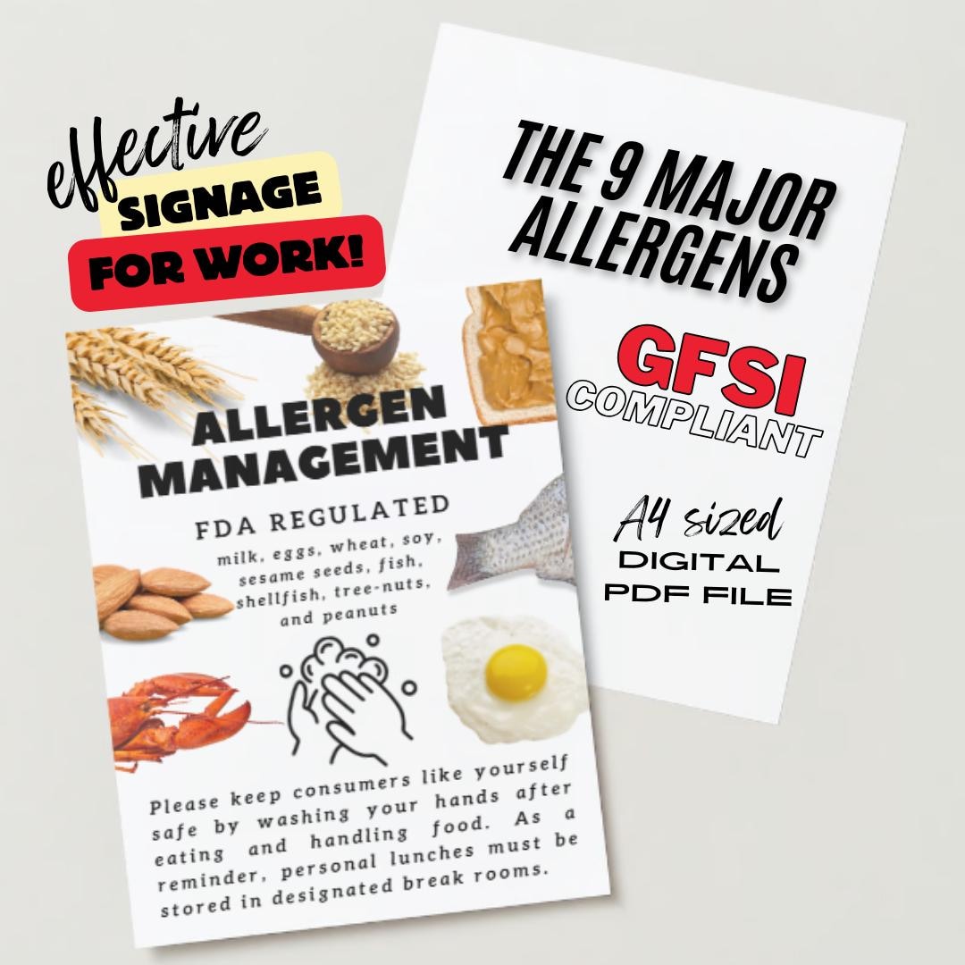 The 9 Major Allergens Sign FDA Poster GFSI Compliance Poster Allergens ...