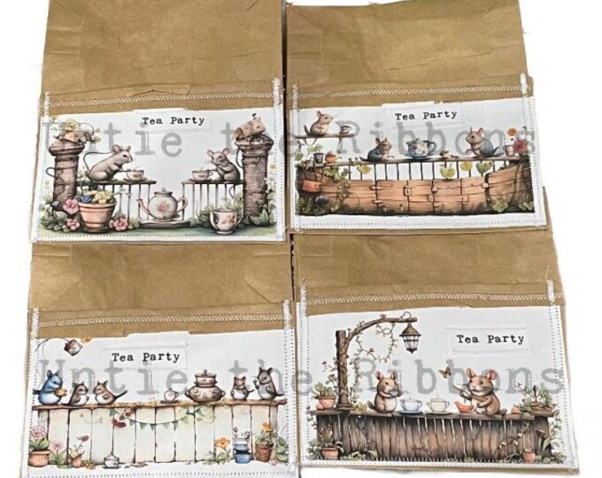 Paper Bag Gift Pockets - /large (4-count) - Tea Party - Mice - Etsy