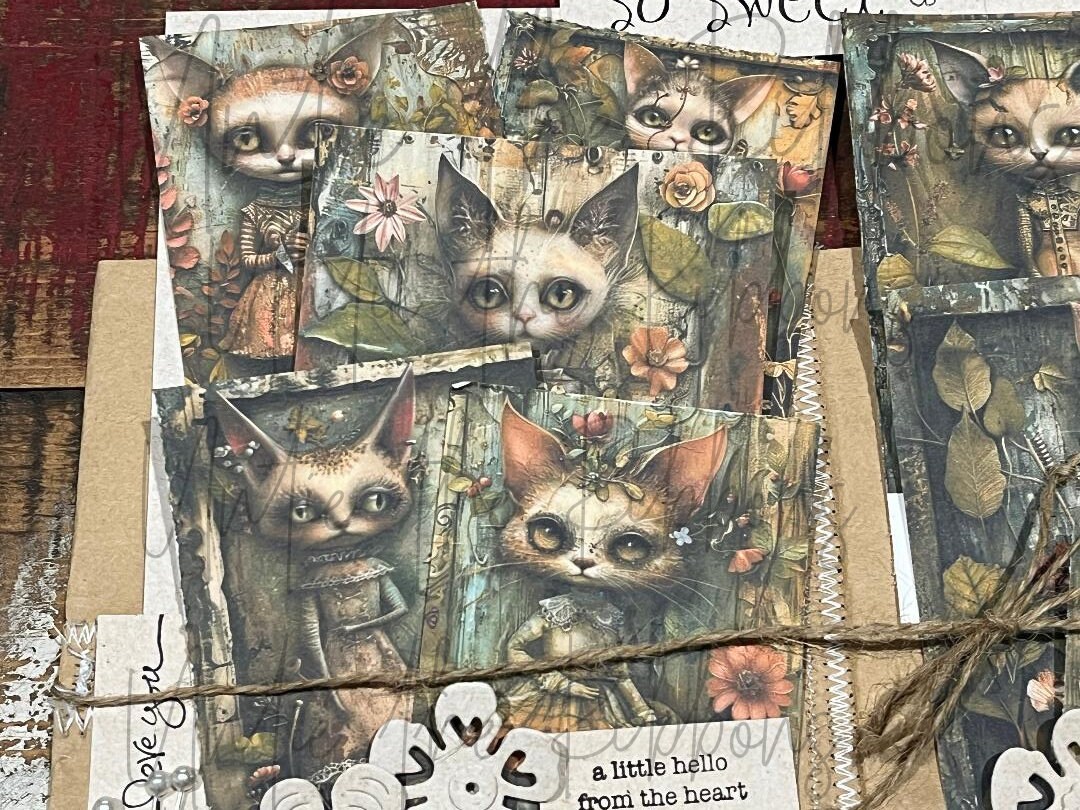 Paper Bag Ephemera Pocket Whimsical Cats, Prints, Die Cuts, and Stamped ...