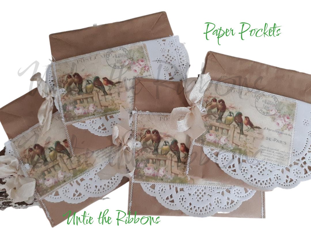 Paper Bag Pockets Birdies/small/gift Pockets 4-count - Etsy UK