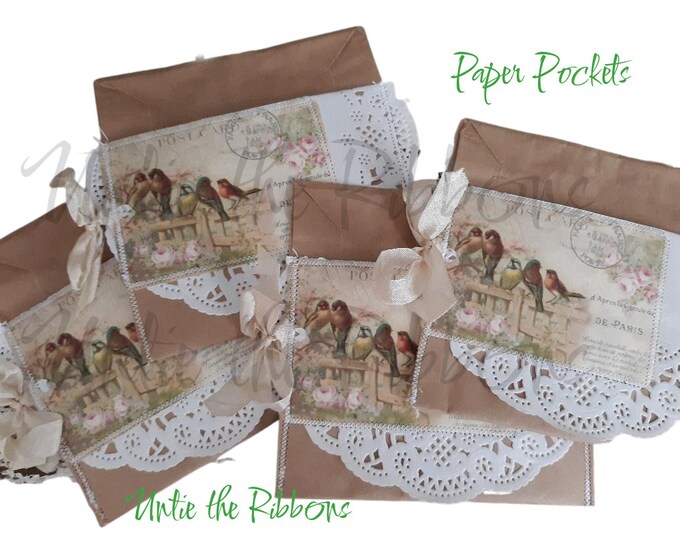 Paper Bag Pockets - Birdies/small/gift Pockets (4-count) - Etsy
