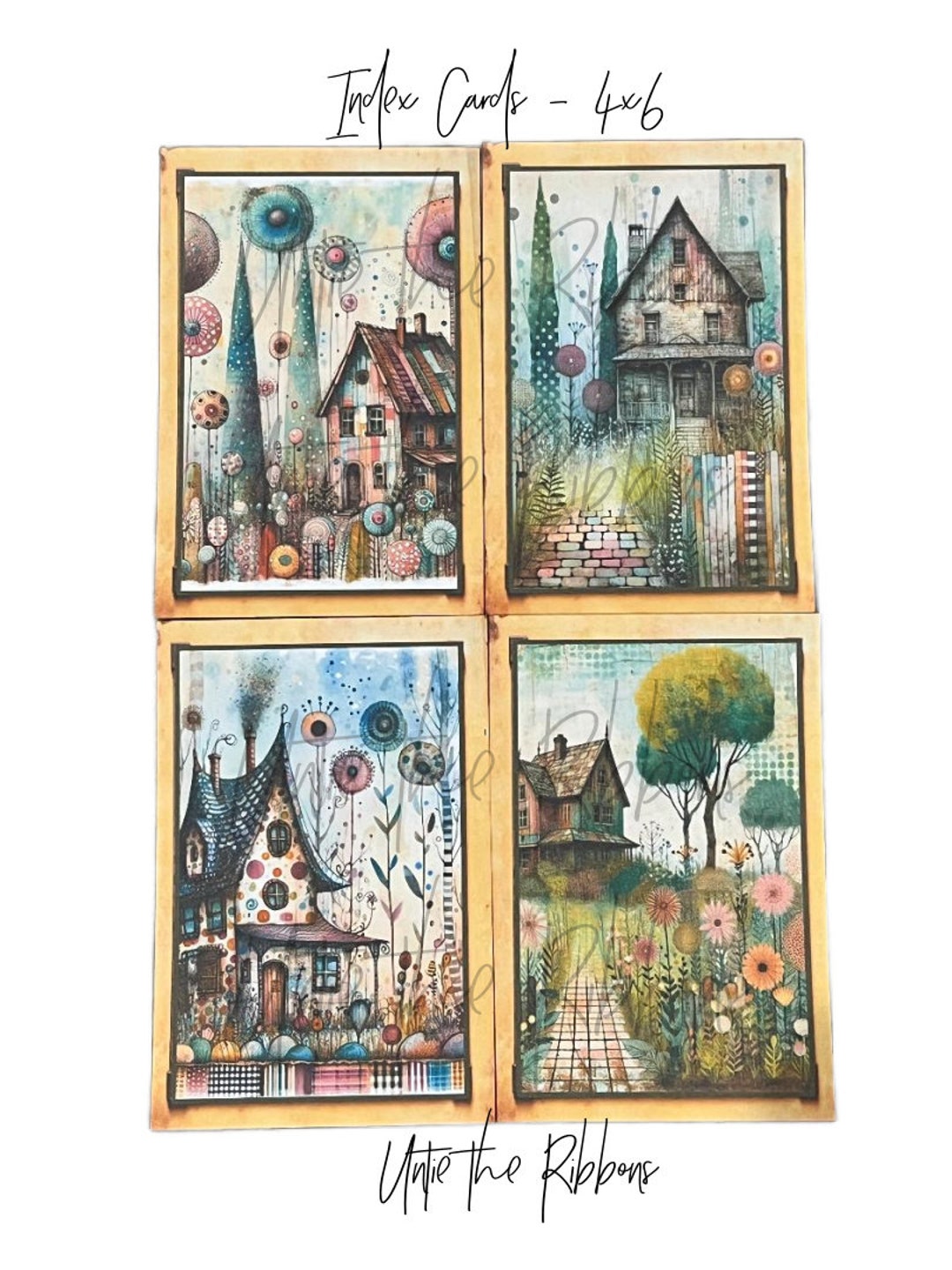 Index Cards -whimsical Farmhouse 4x6 Set of 4-count - Etsy