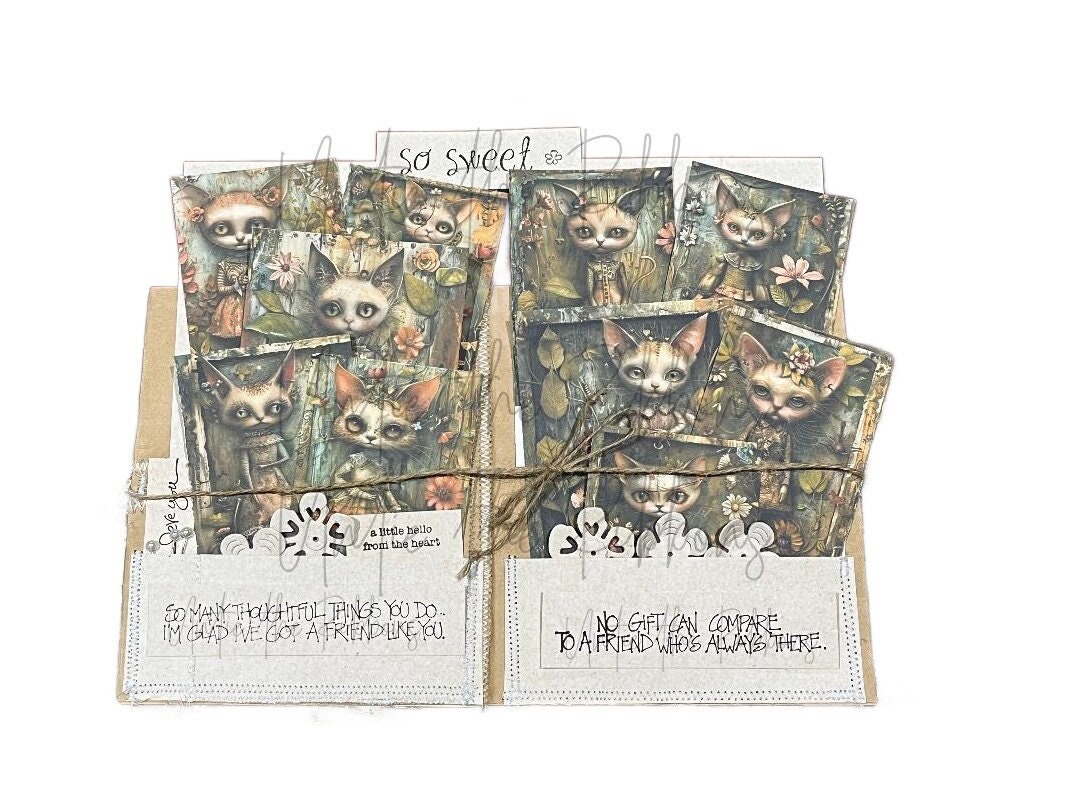 Paper Bag Ephemera Pocket - Whimsical Cats, Prints, Die Cuts, and ...