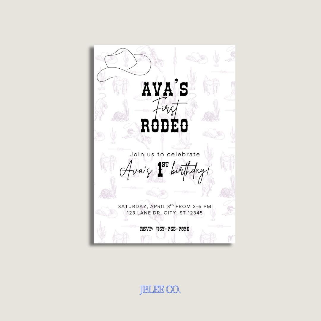 Pink First Rodeo Invitation Template, Printable First Rodeo Invitation ...