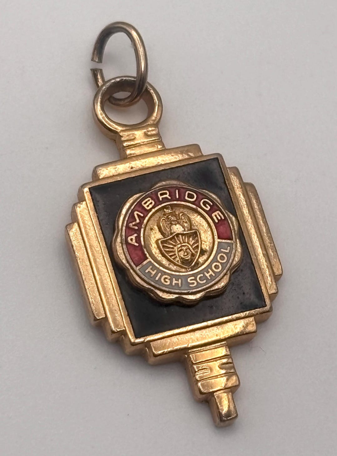 Vintage 70s Ambridge High School Senior Key Pendant Charm Yellow Gold ...