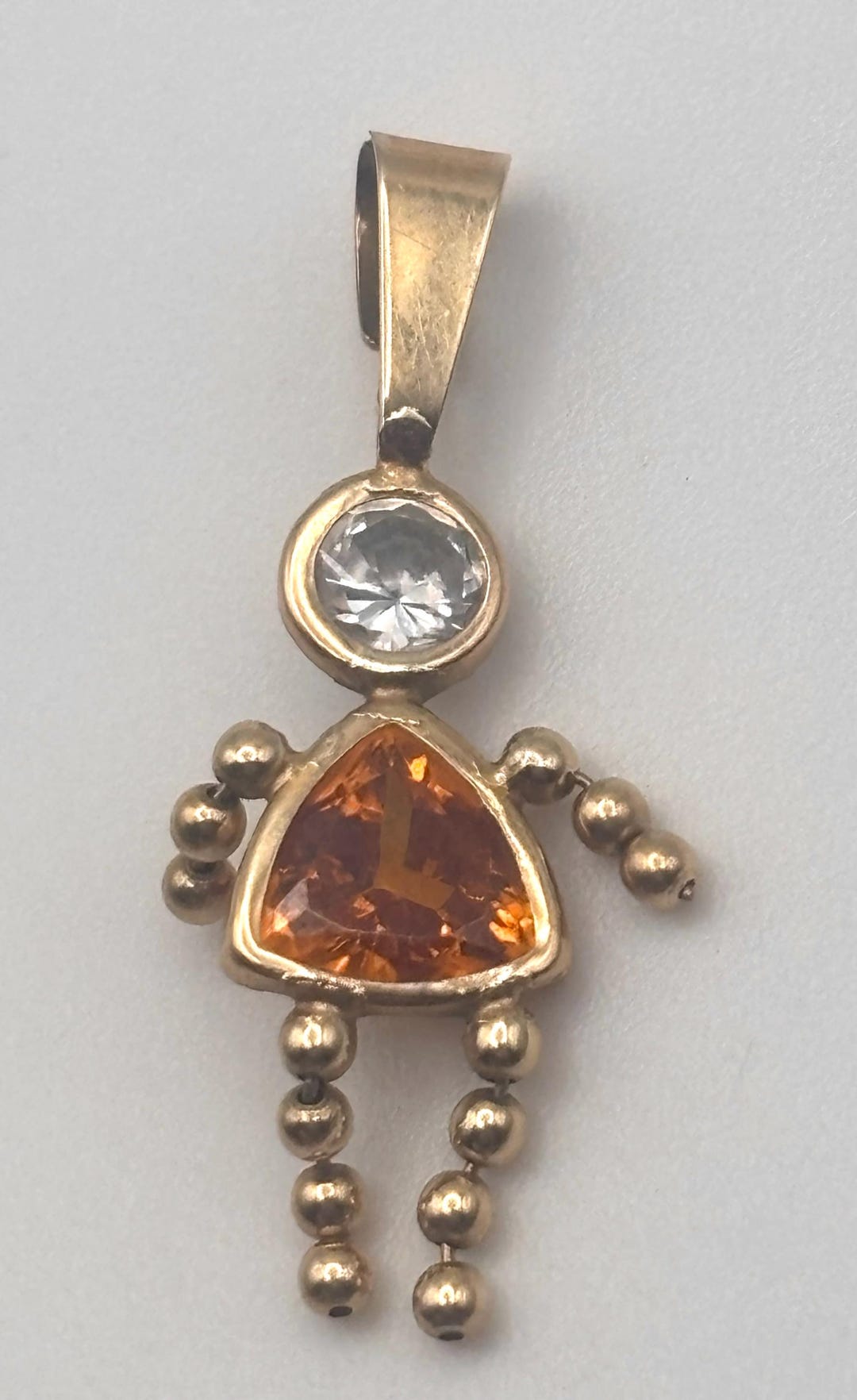 90s 14K Gold Citrine and CZ Person Human Pendant Moving Arms and Legs ...