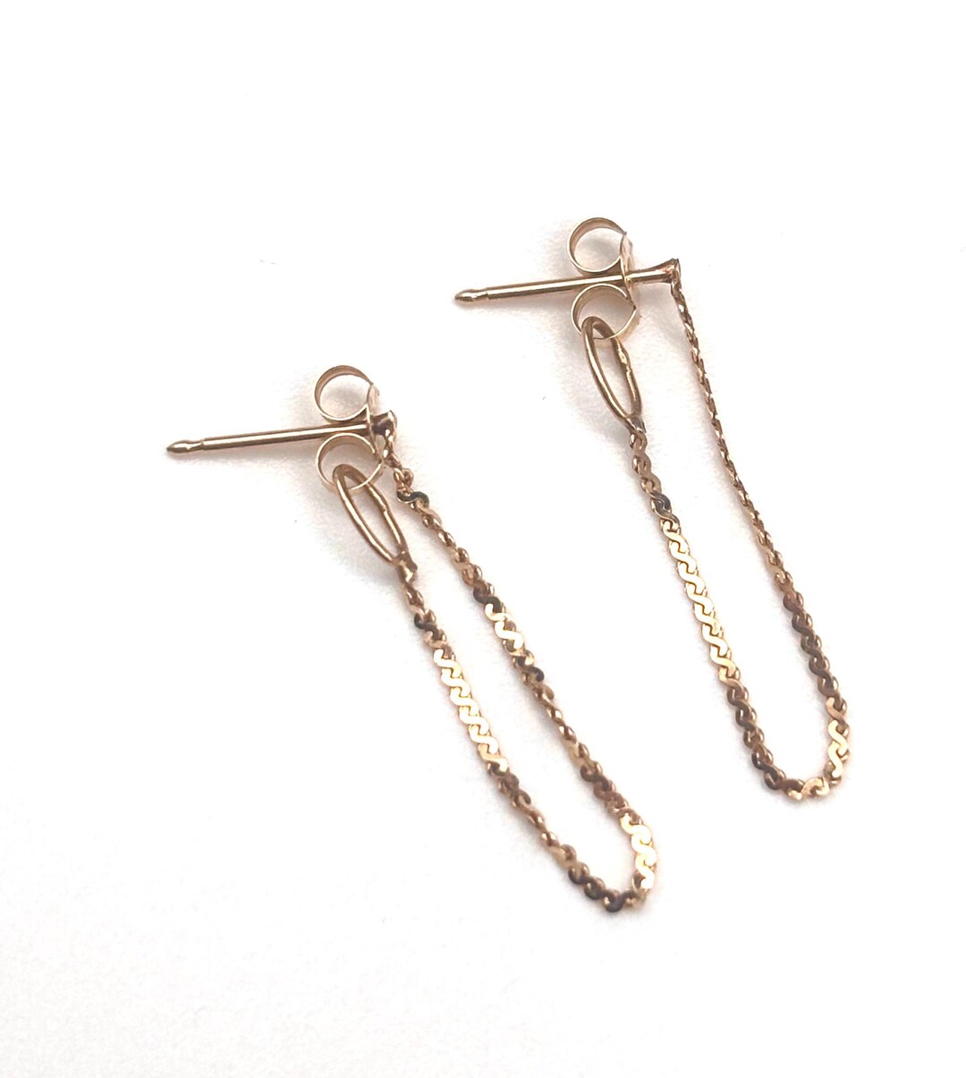 90s 14K Gold Chain Hoop Earrings Thread Serpentine Links Pierced - Etsy