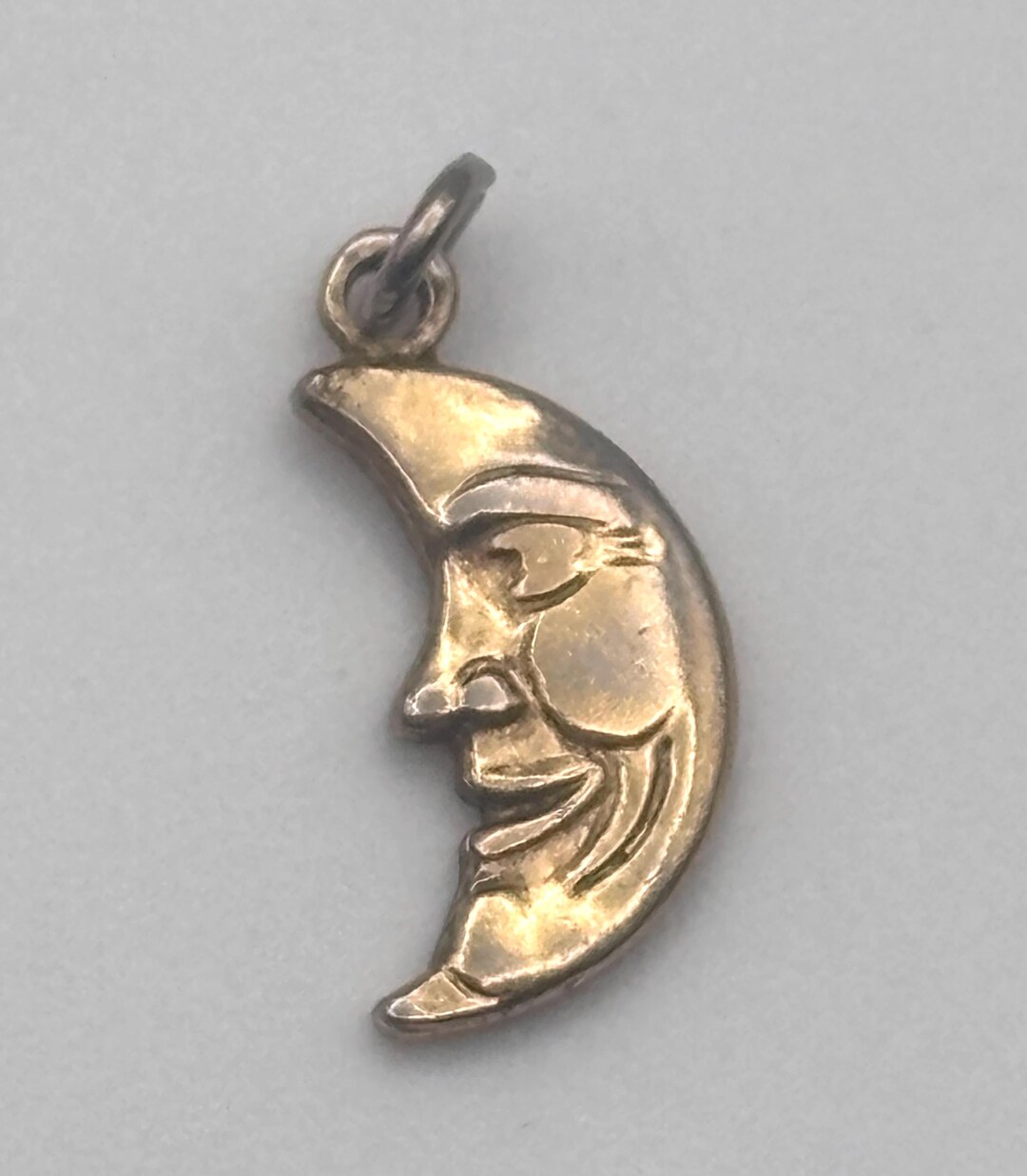 90s Mini Crescent Moon Face Charm Pendant Yellow Gold Tone Hollow ...
