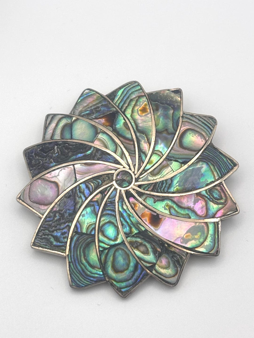 Vintage 70s 925 JR Hecho En México Sterling Silver Abalone Pinwheel ...