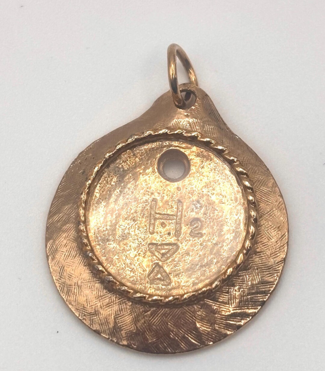 Vintage 60s Picture Insert Pendant Yellow Gold Tone Rope Braided Detail ...