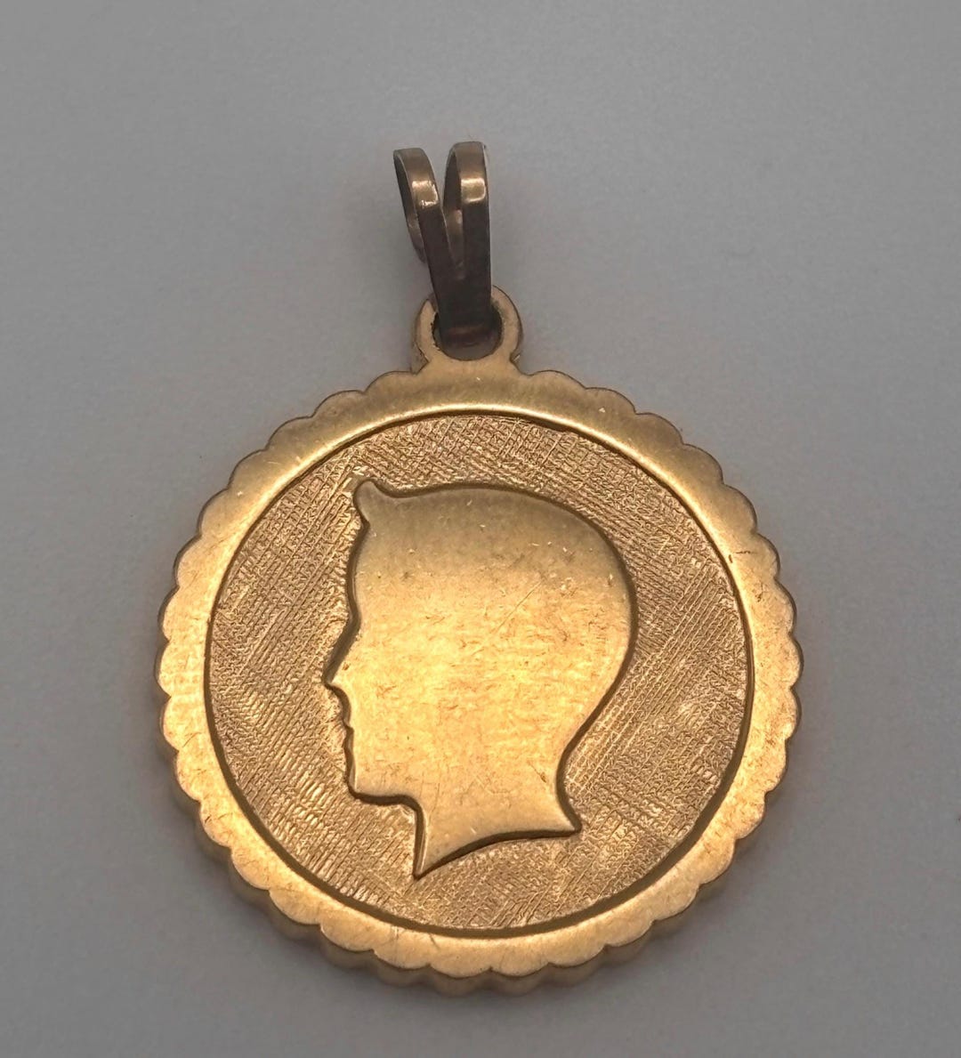 Vintage 70s Monet Gold Plated Coin Cameo Pendant Short Hair Human Face ...