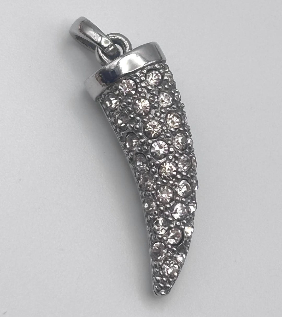 90s Rhinestone Tooth Horn Pendant Silver Tone Heavy - Etsy
