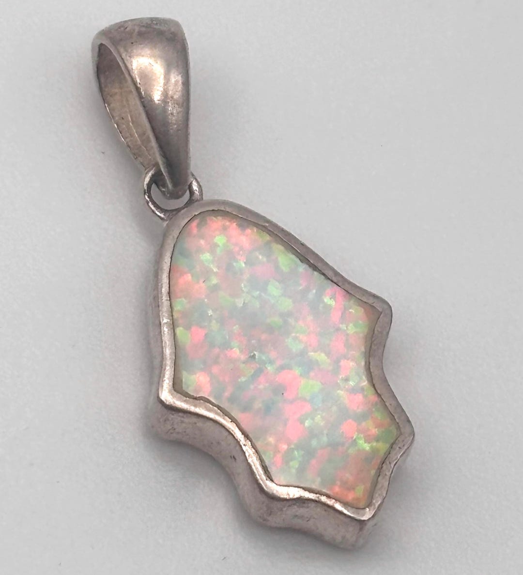 2000s 925 Opal Hamsa Pendant Sterling Silver 3-D Multicolor Opal Hand ...
