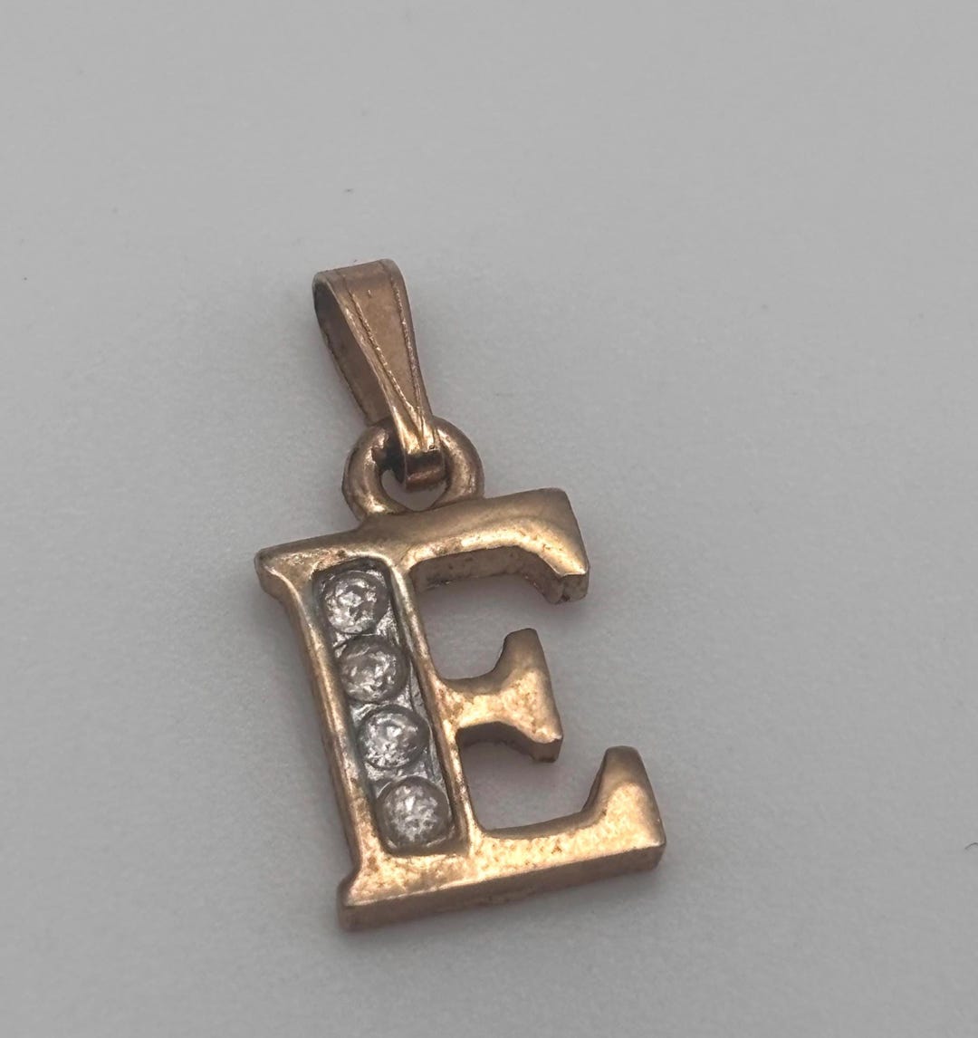 Vintage 80s Letter E Pendant Yellow Gold Tone Glass Stones Initial - Etsy