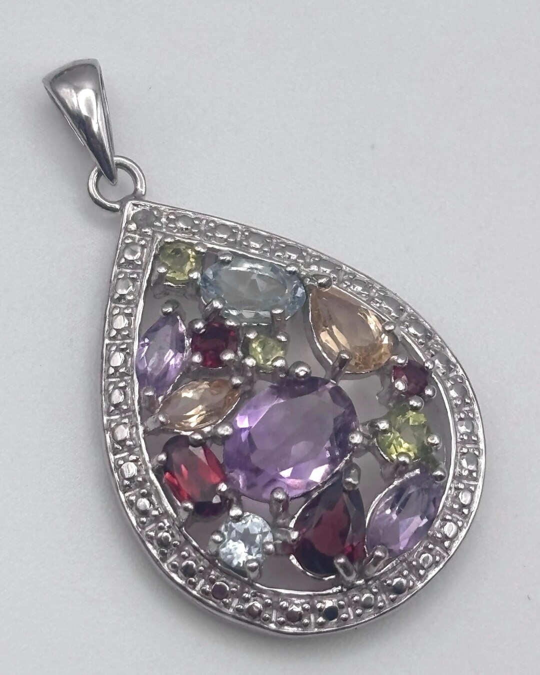 90s 925 Real Gemstones Teardrop Pendant Sterling Silver Topaz Peridot ...