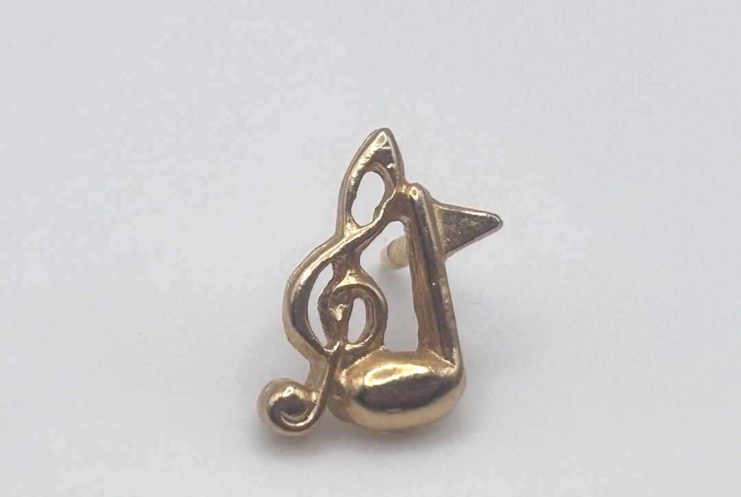 Vintage 70s Treble Clef and Eighth Note Pin Yellow Gold Tone - Etsy