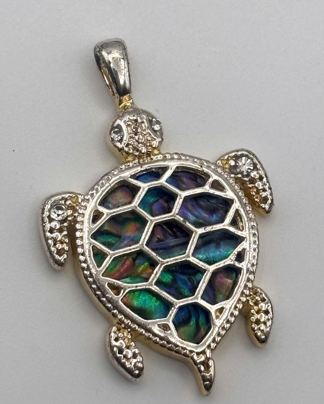 2000s Abalone Sea Turtle Pendant Silver Tone Reversible Natural Abalone ...
