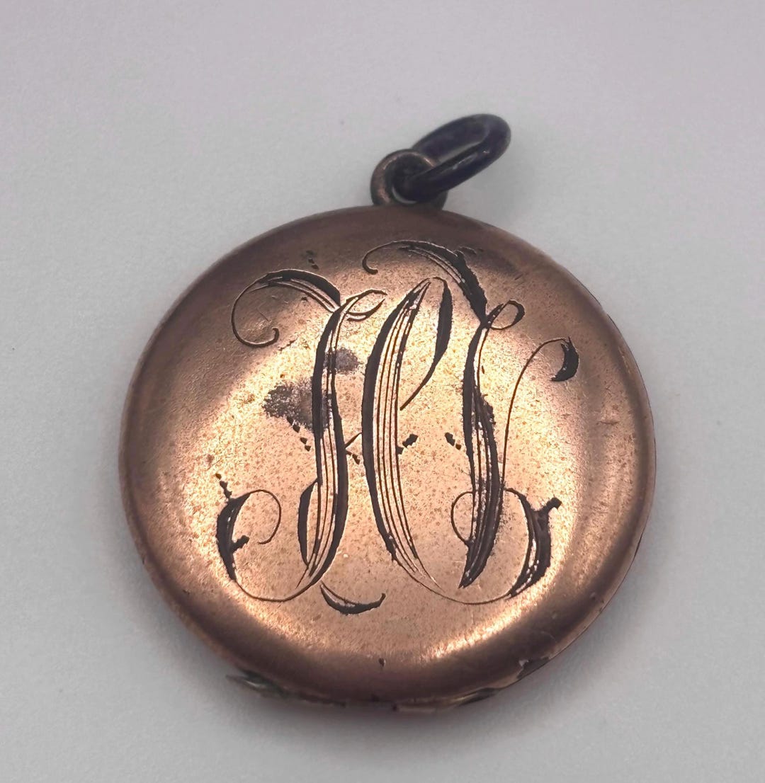 Antique 1910s Gold Filled Locket Pendant Monogram TLV JLV Rose Gold ...