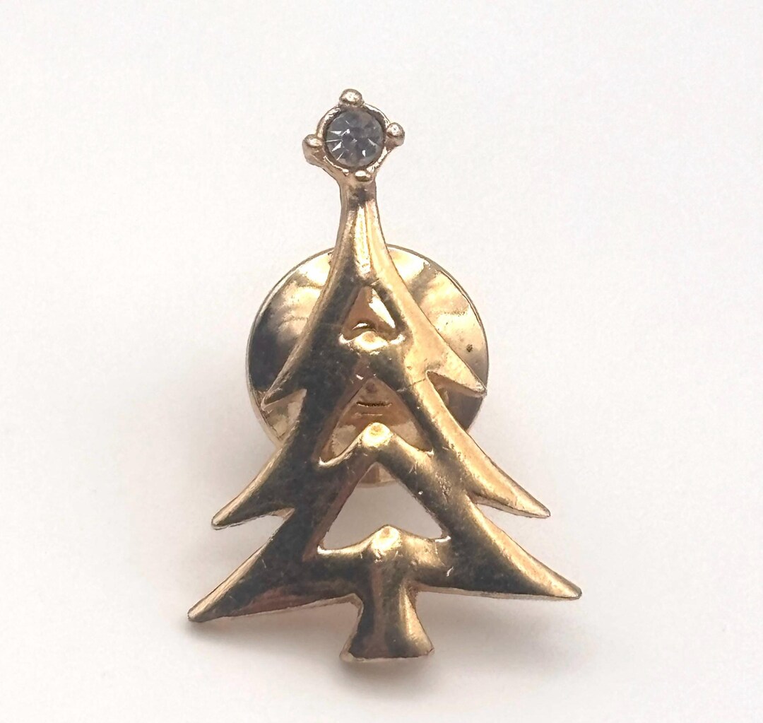 Vintage 80s Avon Christmas Tree Pin Yellow Gold Tone Rhinestone - Etsy
