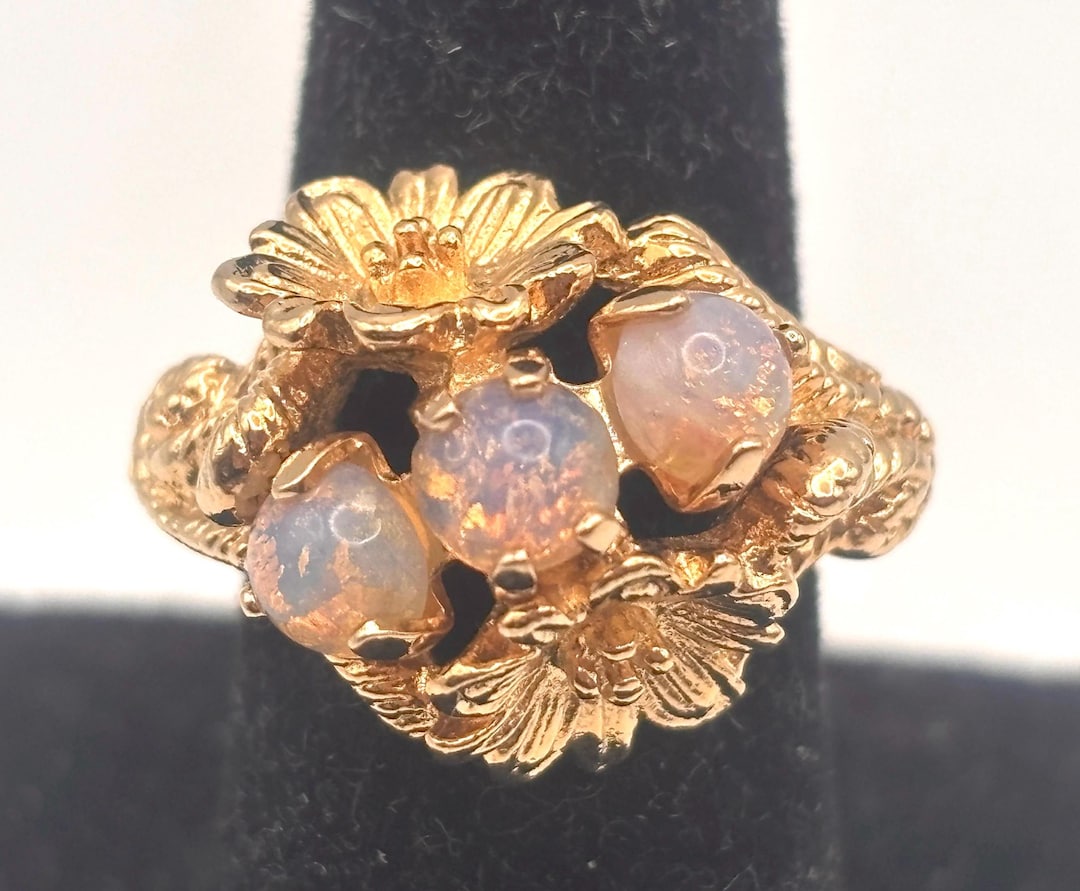 Vintage 70s Avon Bouquet Pinky Ring Size 4.75 4 3/4 Simulated Opals and ...
