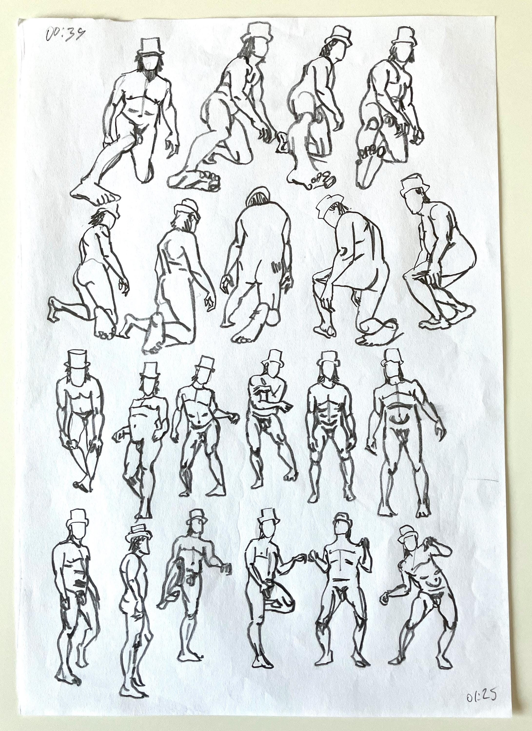The Hatter Explores Two Pages of Male Figure Drawings - Etsy