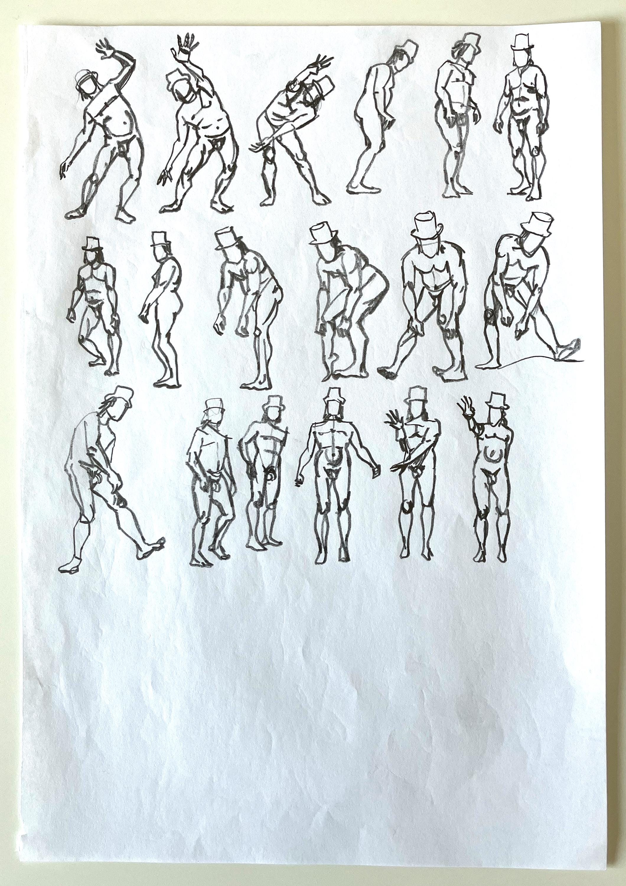 The Hatter Explores Two Pages of Male Figure Drawings - Etsy
