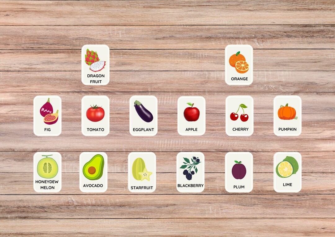 Instant Download Fruit and Vegetable Flashcard Bundle. Set of 64 Cards ...