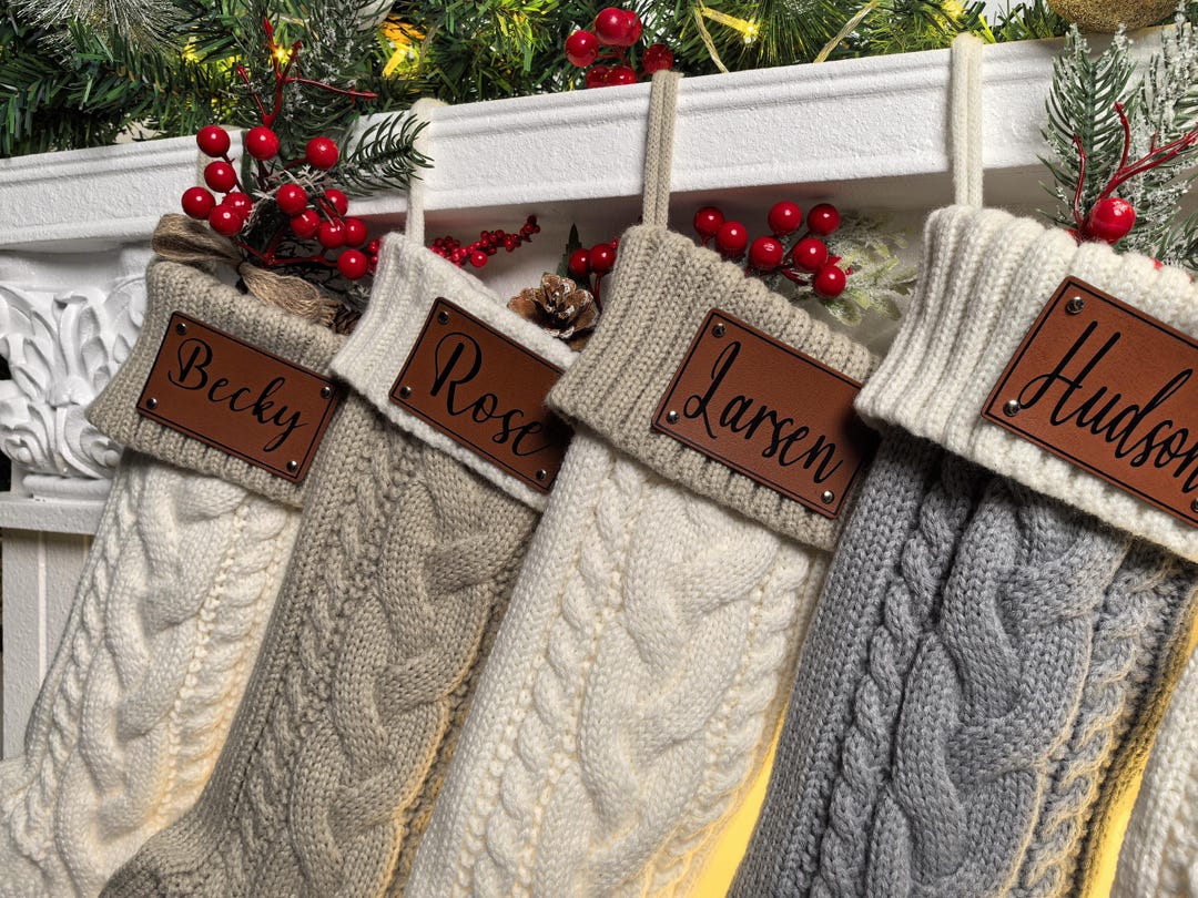 Custom 2024 Engraved Leather Patch Stockings,christmas Stockings With ...