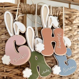 Personalized Easter Bunny Basket Tag / Bunny Ears Letters Easter Basket ...