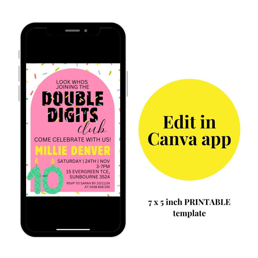 Double Digits Club Birthday Invitation 10th Birthday Invitation ...