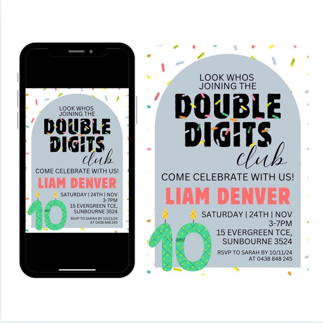 Double Digits Club Birthday Invitation 10th Birthday Invitation ...