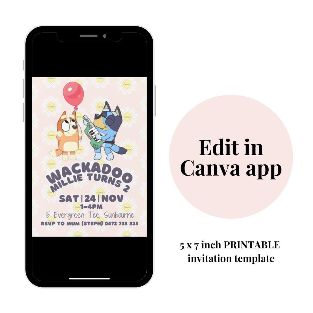 Wackadoo Bluey Birthday Invitation Girls 2nd Birthday Invitation ...