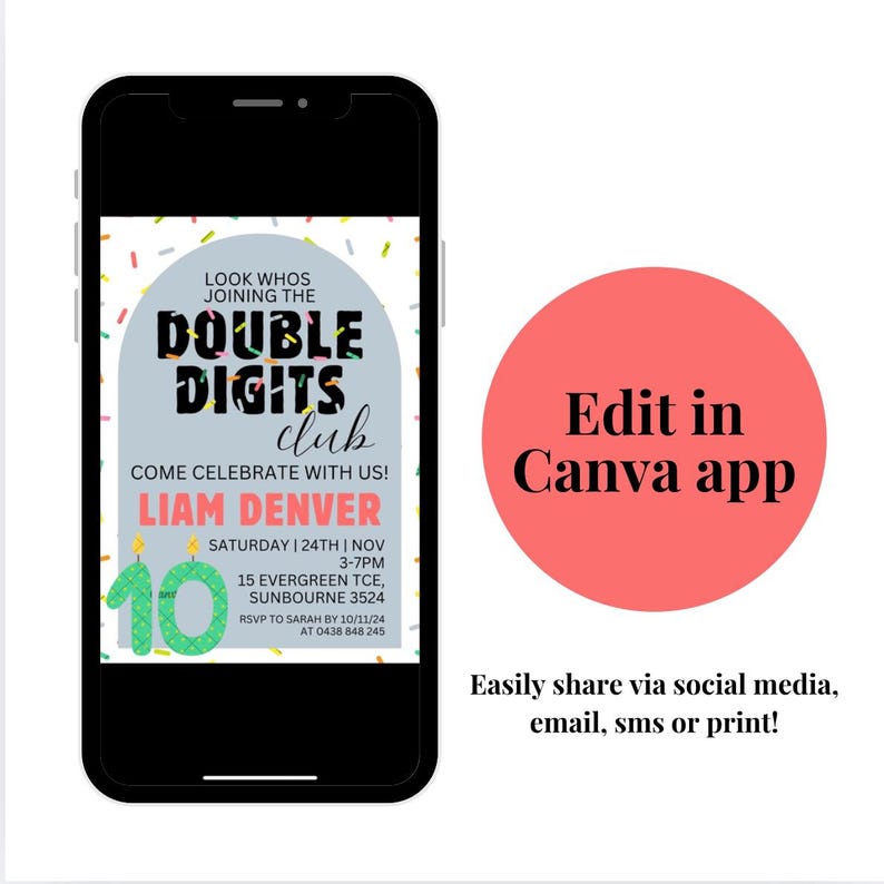 Double Digits Club Birthday Invitation 10th Birthday Invitation ...