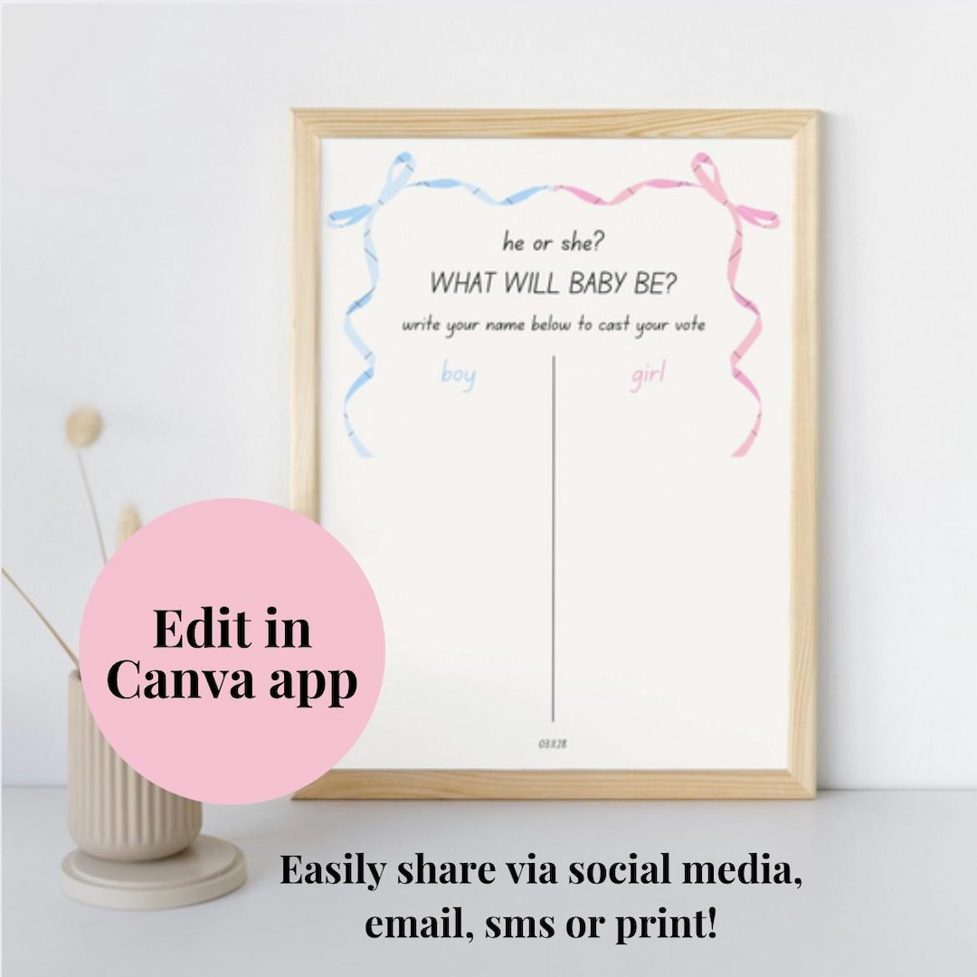 He or She What Will Baby Be Gender Reveal Guessing Board Gender Reveal ...