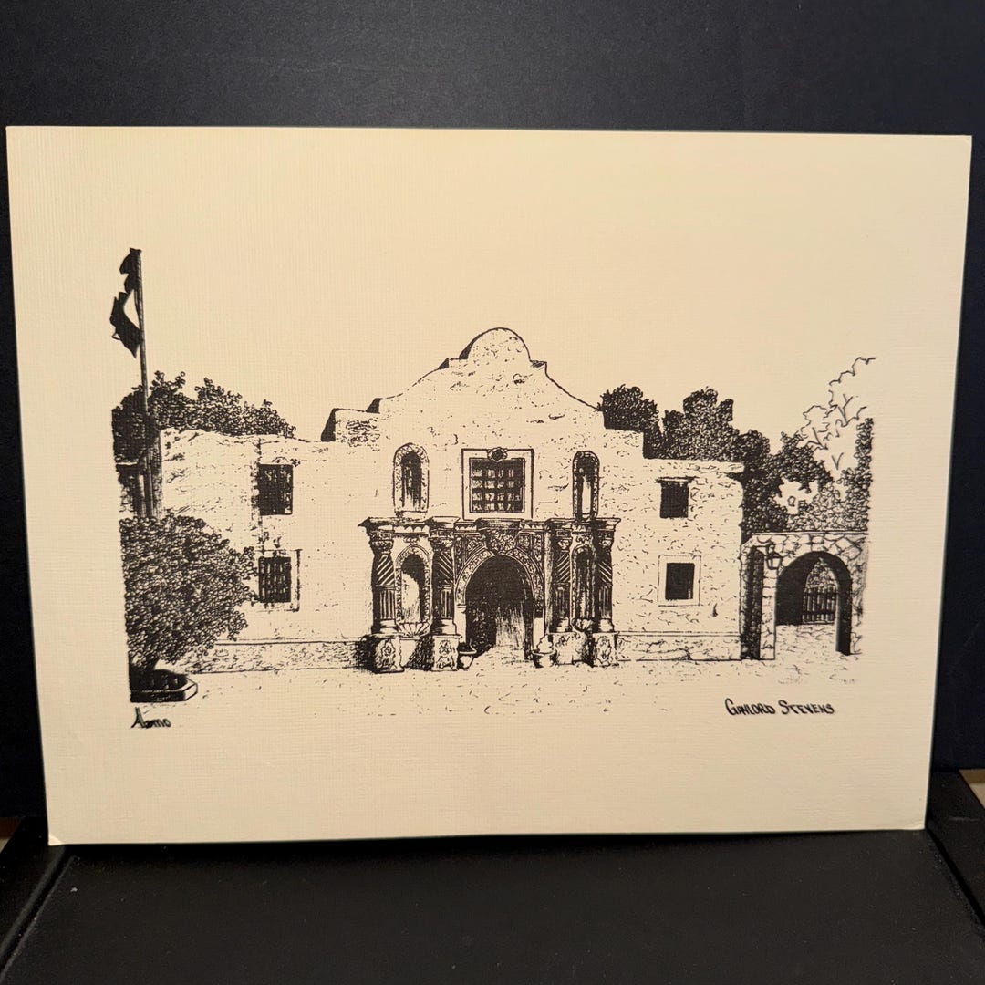 Vintage Gaylord Stevens Alamo Print – 8.5x11 Texas Landmark Drawing ...