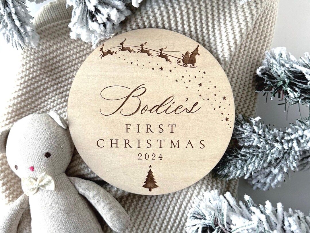 Baby's First Christmas Keepsake, Holiday Milestone Markers, Round Wood ...