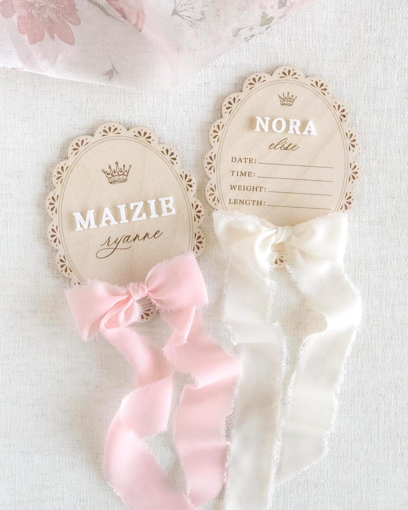 Baby Girl Name Announcement Sign: Newborn Hospital Birth Stat With Bow ...