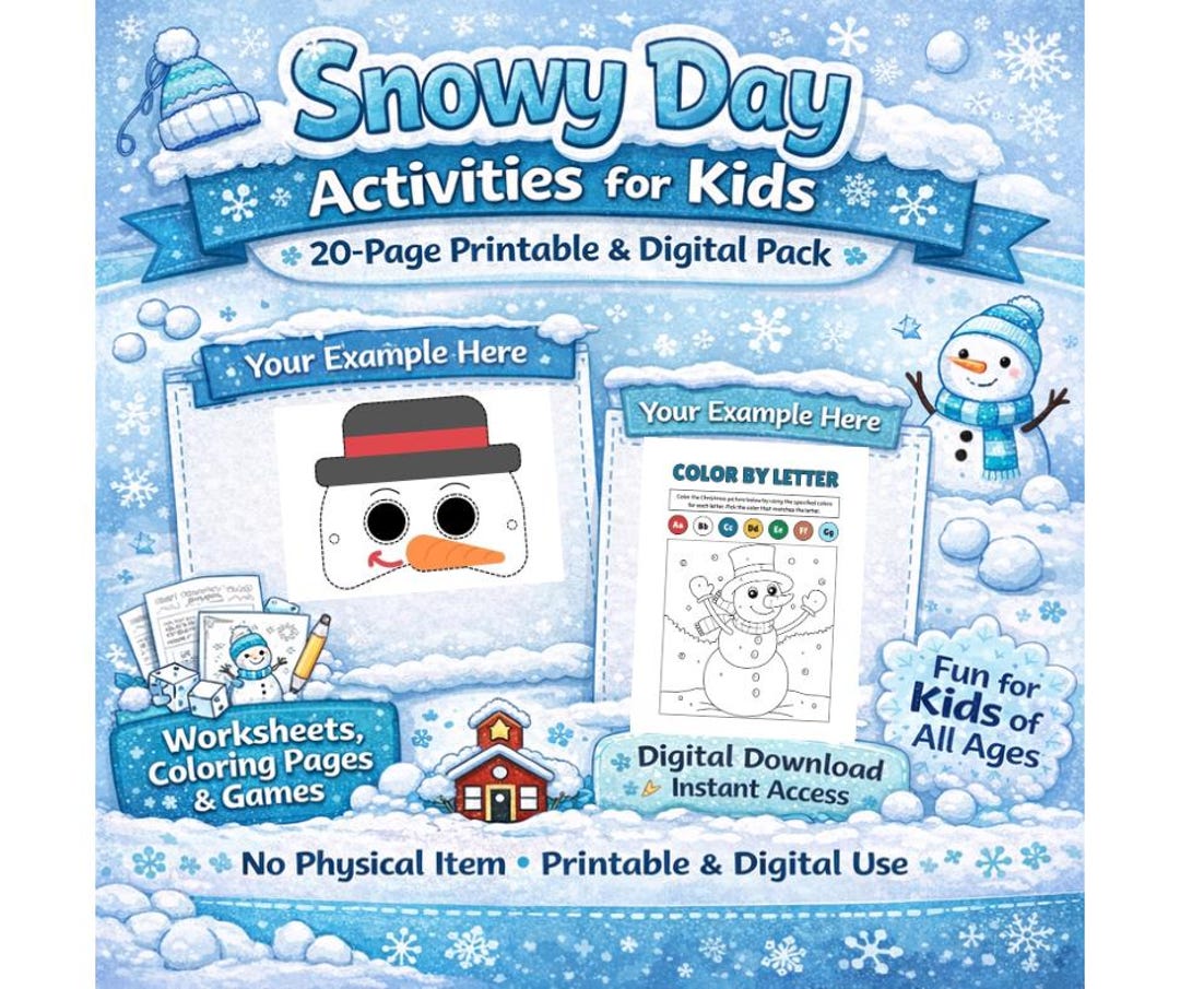 Snowy Day Activity Booklet for Kids | 20 Page Winter Worksheets ...