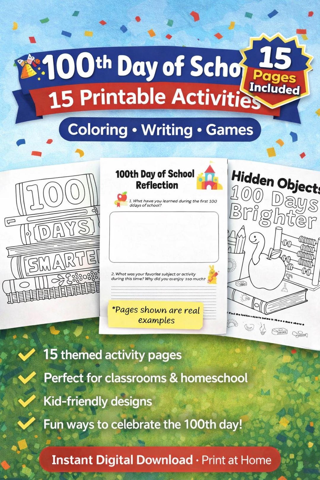 100th Day of School Activities for Kids | 15-page Printable & Digital ...