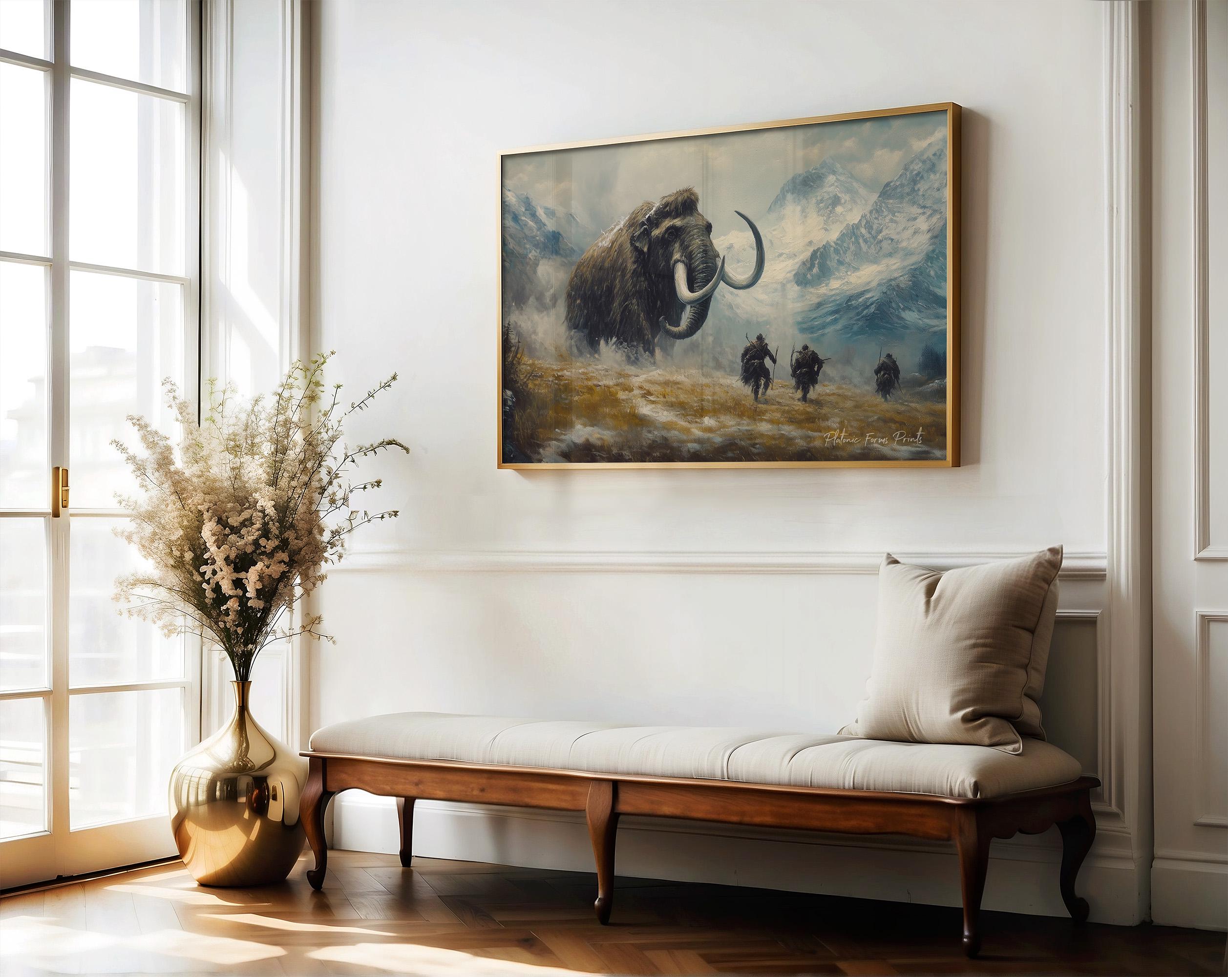 Woolly Mammoth Painting: Ice Age Hunters, Museum Style Art (digital ...