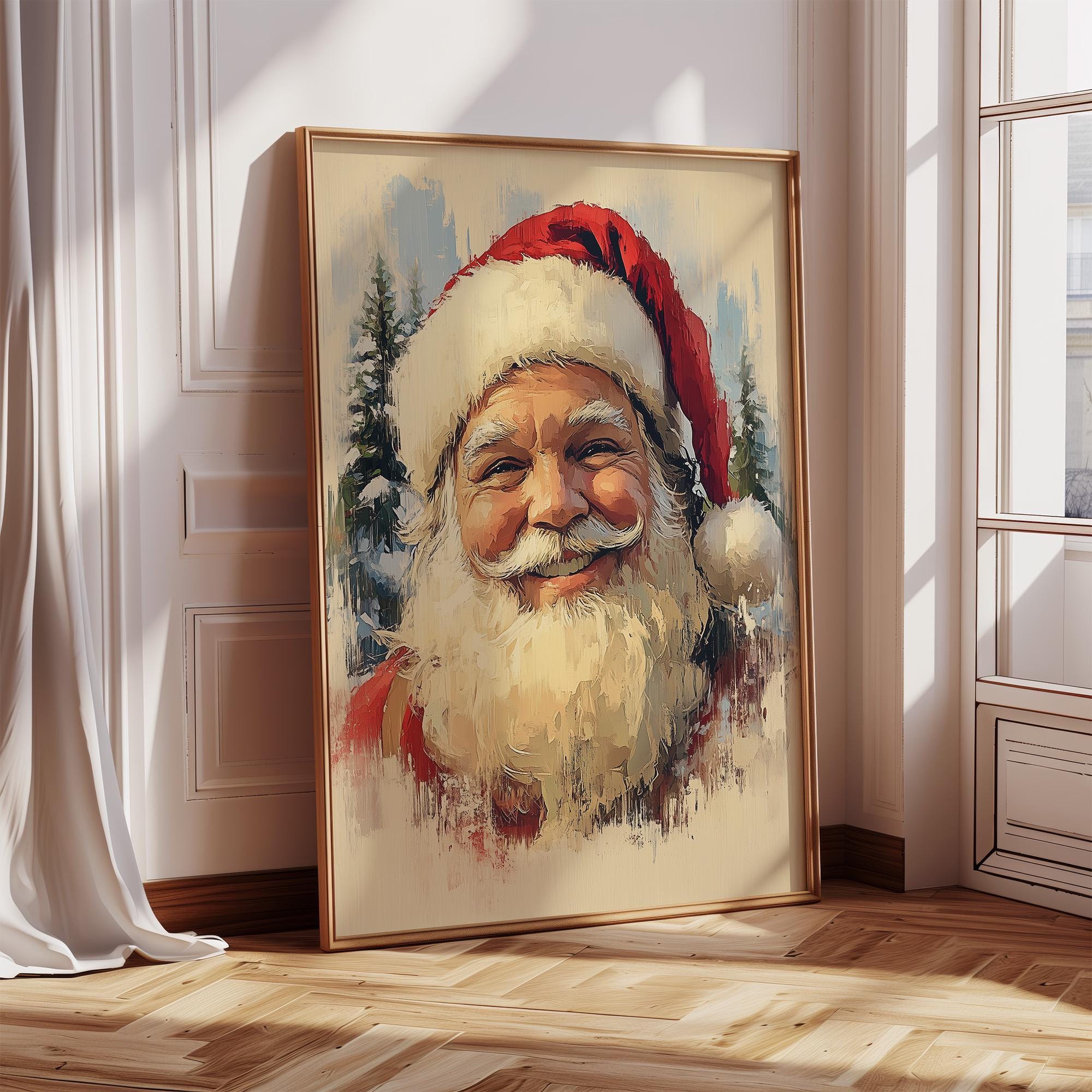 Retro Santa Claus Portrait: Vintage Christmas Wall Art (digital Print ...