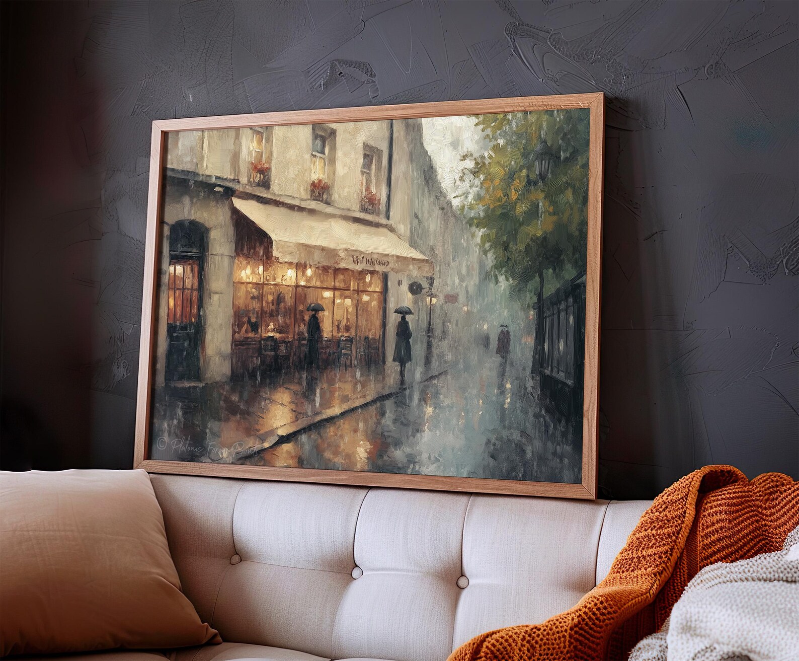 Elegant Paris Cafe in Rain - Vintage Style Painting, Rustic Home Decor ...