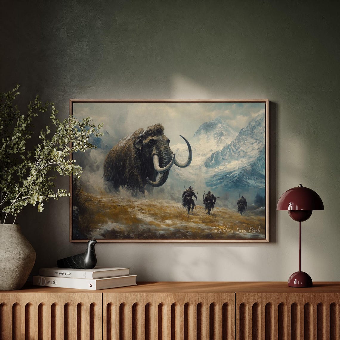 Woolly Mammoth Painting: Ice Age Hunters, Museum Style Art (digital ...