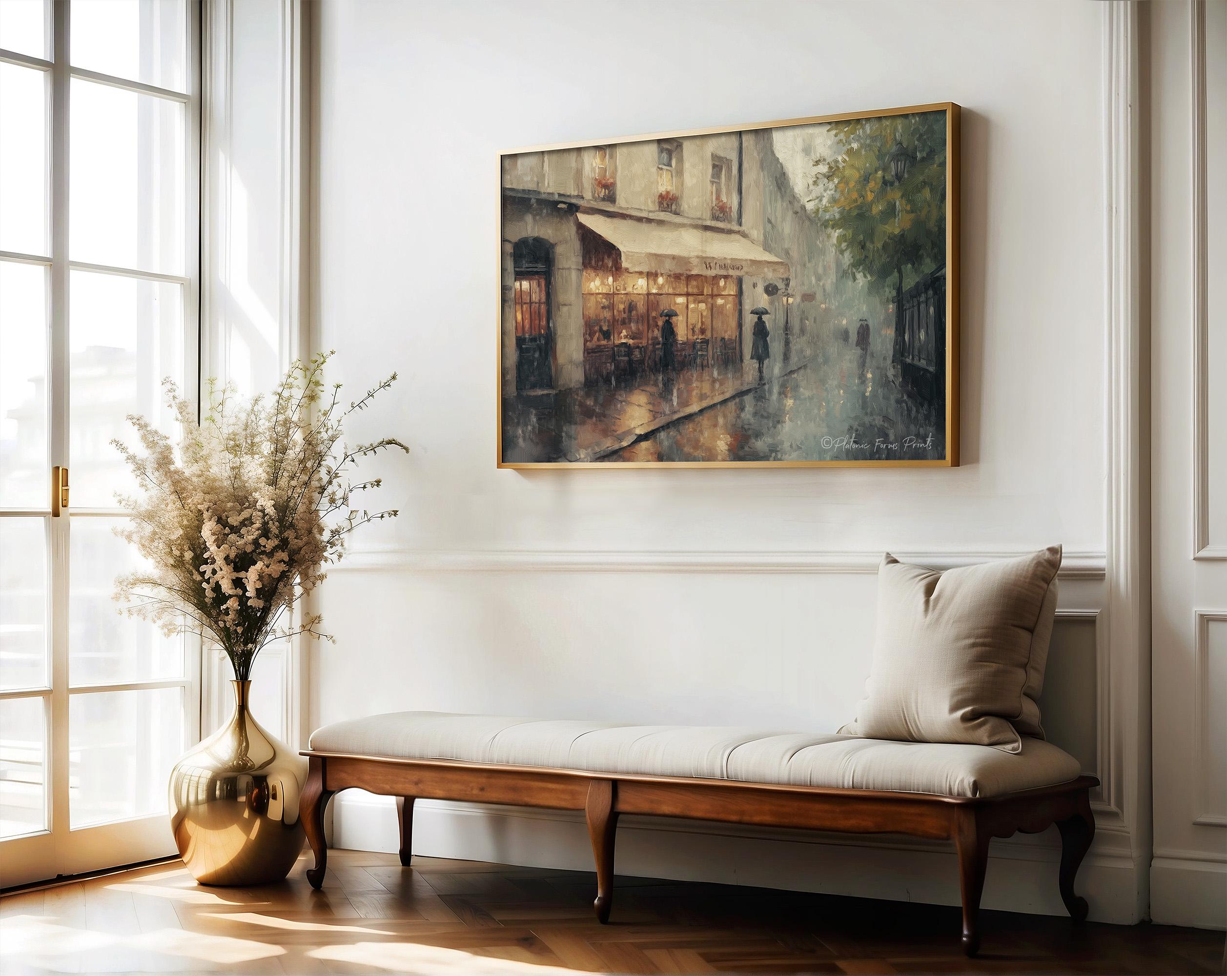 Elegant Paris Cafe in Rain - Vintage Style Painting, Rustic Home Decor ...