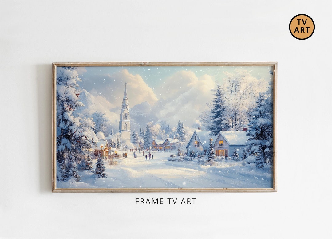 Winter Village Frame TV Art: Vintage Christmas Town Painting (digital ...