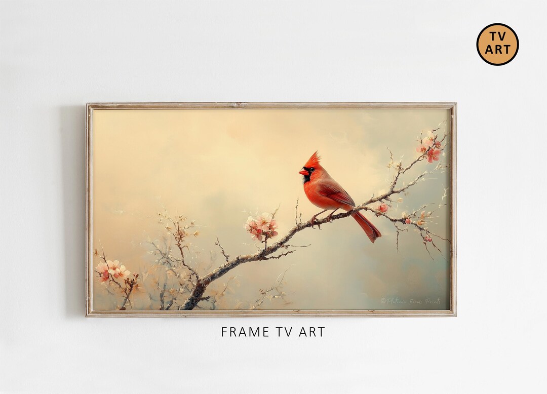 Northern Cardinal Bird Frame TV Art | Winter Bird Painting | Winter ...