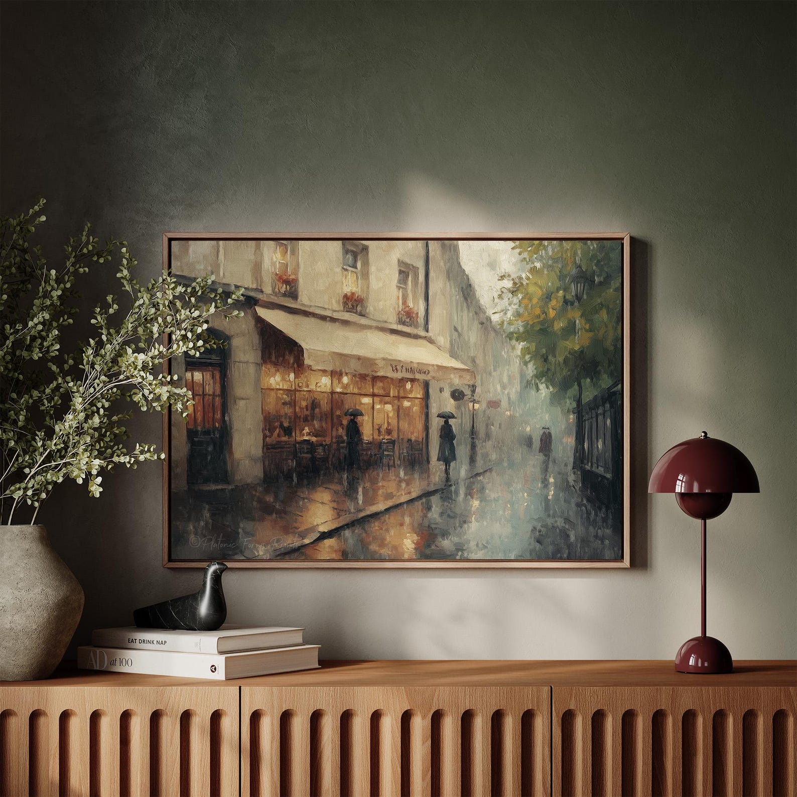 Elegant Paris Cafe in Rain - Vintage Style Painting, Rustic Home Decor ...