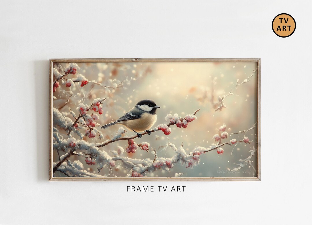 Chickadee Winter Berries TV Art: Vintage Holiday Screensaver (digital ...