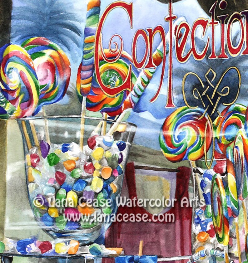 Candy Store Window confectionery Wall Art Watercolor Giclee 11x14 Print ...