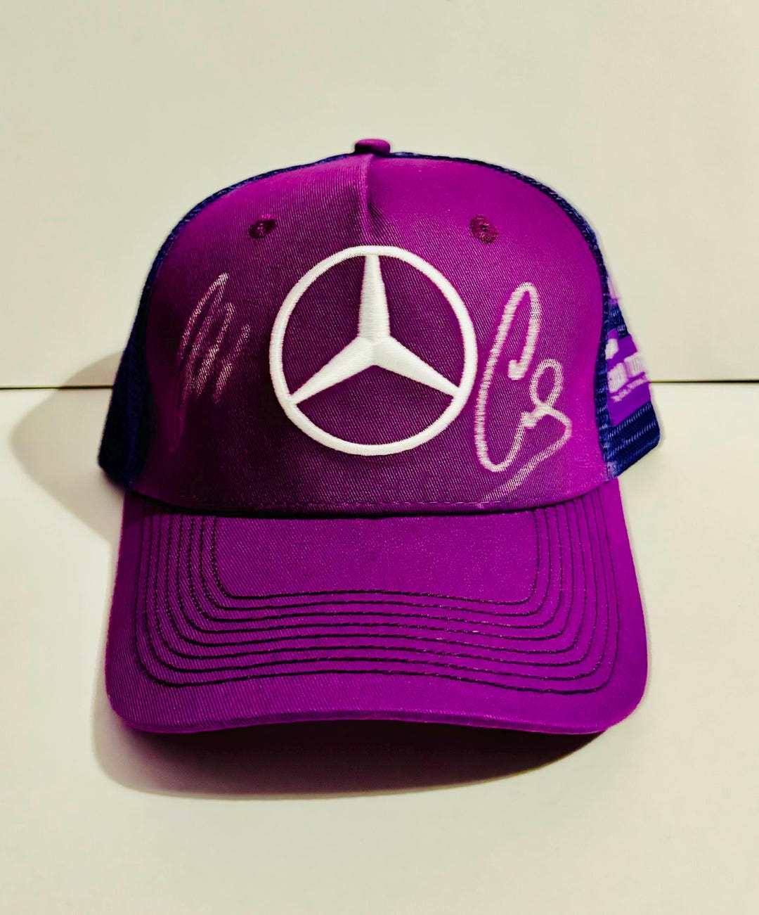 Mercedes Purple Formula 1 Cap Autographed by Lewis Hamilton and George ...